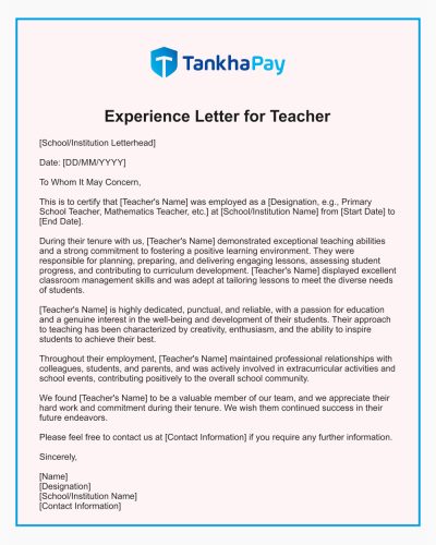 Experience Letter - Format in Word & Pdf (Free Samples)